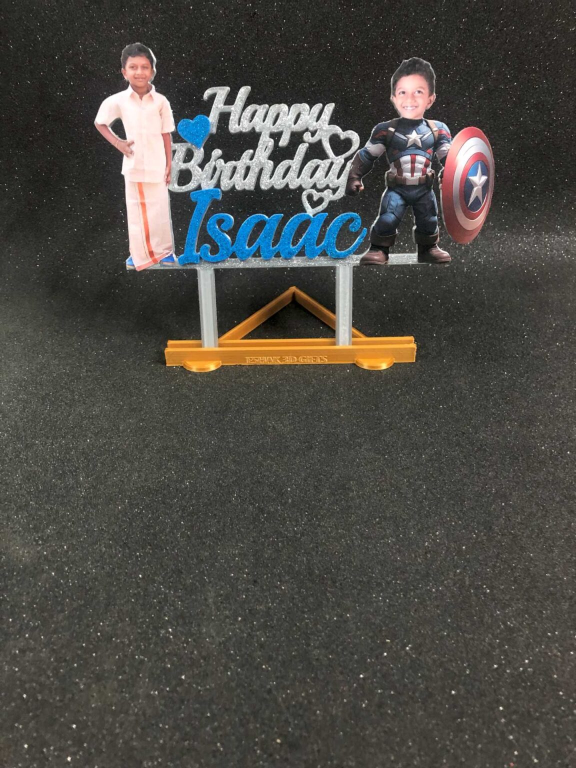 Dual Color Cake Topper ( Name + 2 Photo Cutout) - Eshak3dgifts